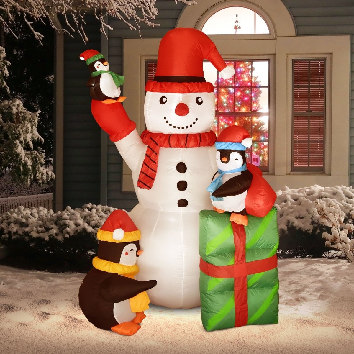 5 7 Ft Christmas Inflatable Snowman And 3 Penguins Wholesale Fun