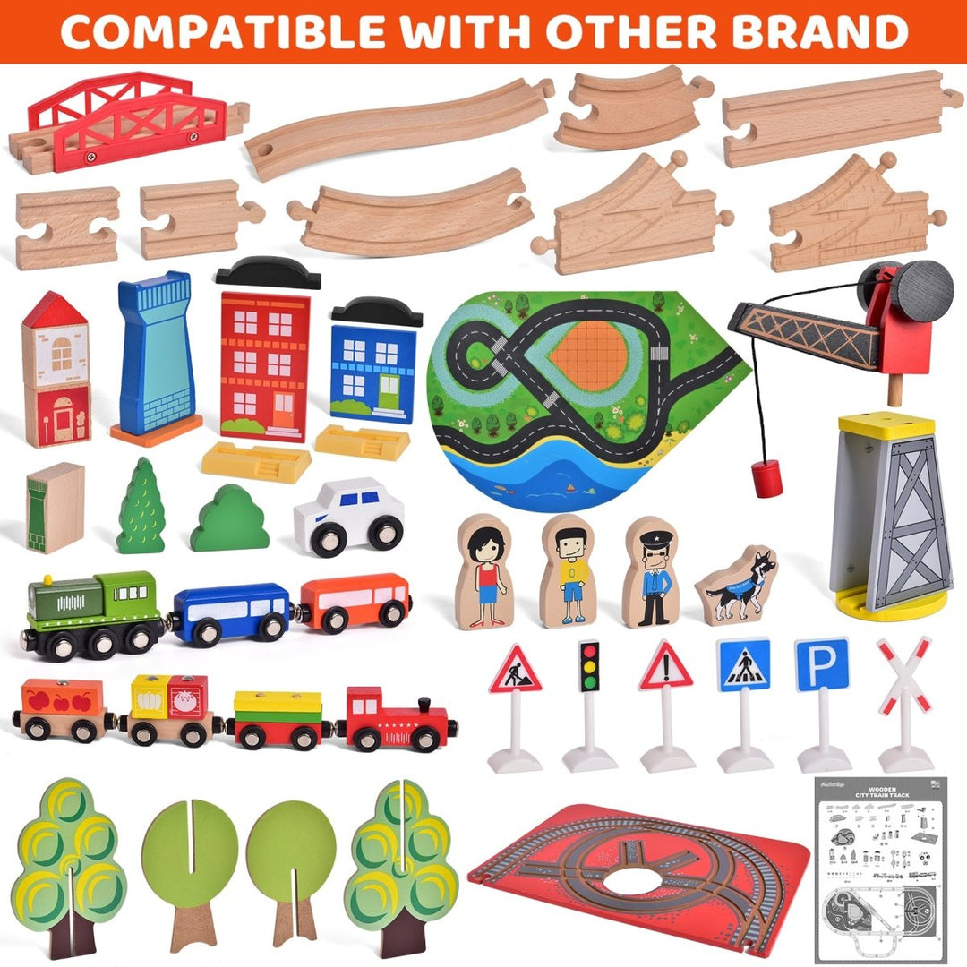 City Track Wooden Train Toy Set | Fun Little Toys – funlittletoys